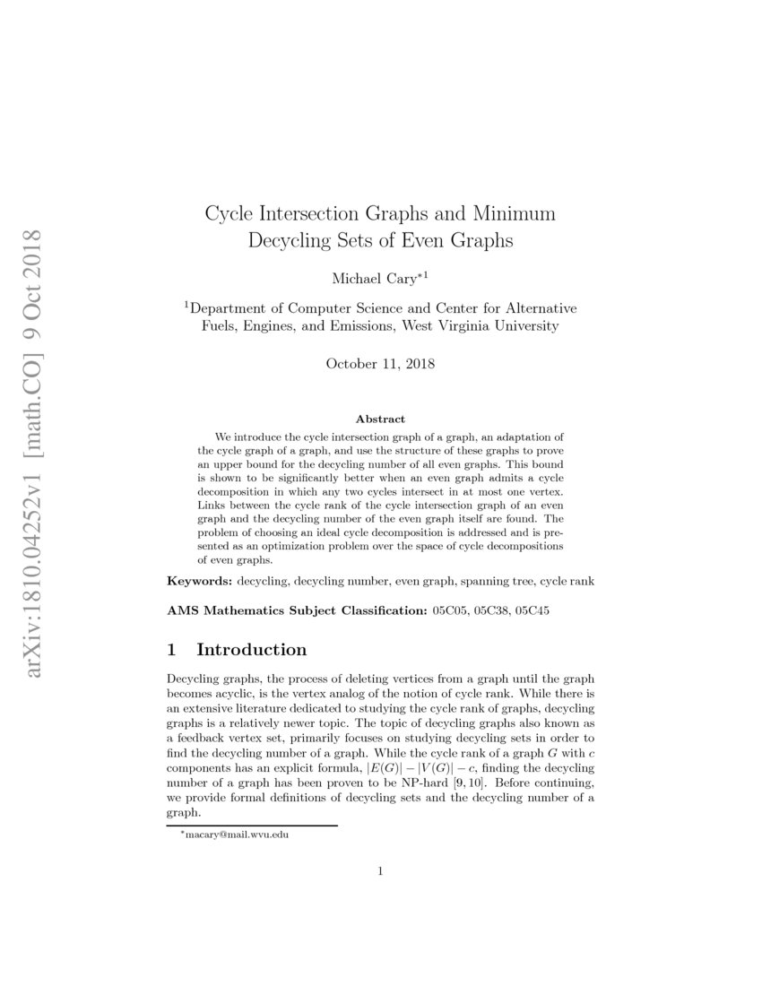 Cycle Intersection Graphs and Minimum Decycling Sets of Even Graphs | DeepAI