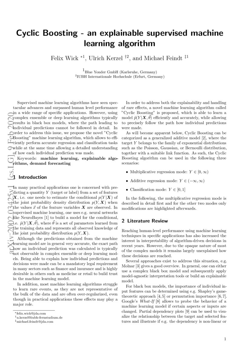 Cyclic Boosting – an explainable supervised machine learning algorithm | DeepAI