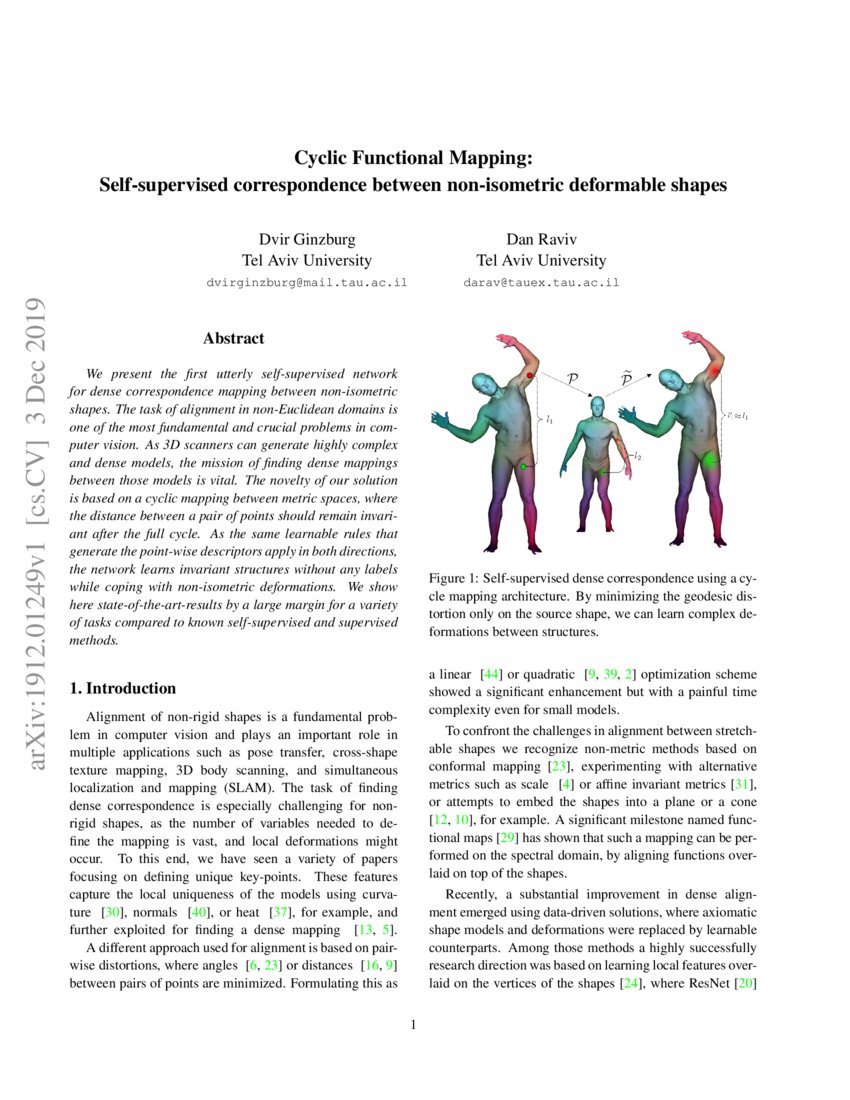 Cyclic Functional Mapping Self Supervised Correspondence Between Non Isometric Deformable