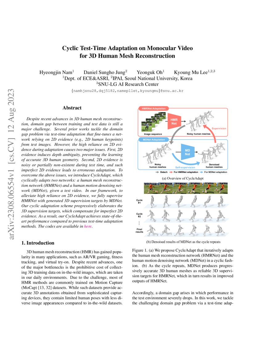 Cyclic Test-Time Adaptation on Monocular Video for 3D Human Mesh ...