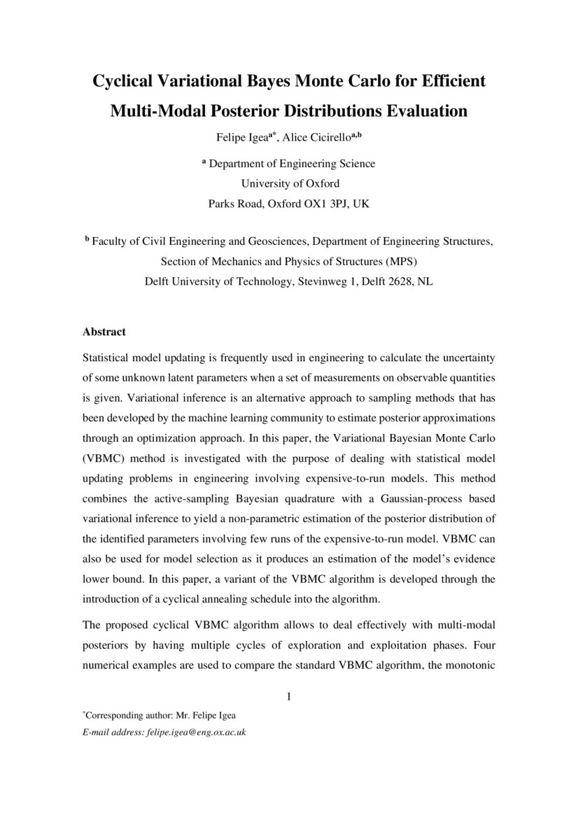 Cyclical Variational Bayes Monte Carlo for Efficient Multi-Modal ... Cyclical Variational Bayes Monte Carlo for Efficient Multi-Modal ...