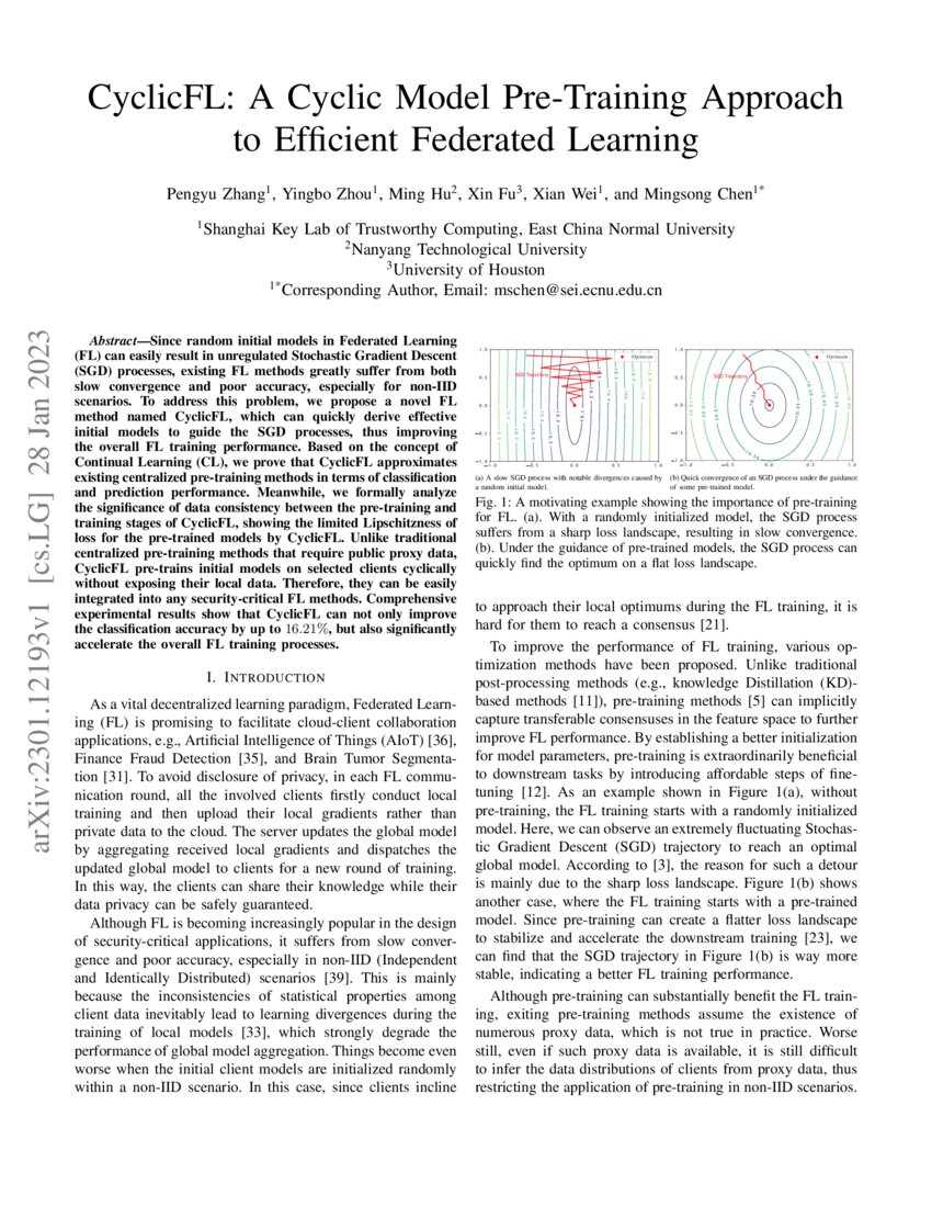 CyclicFL: A Cyclic Model Pre-Training Approach to Efficient Federated Learning | DeepAI