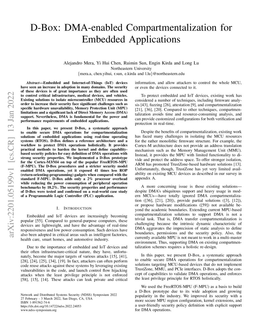 D-Box: DMA-enabled Compartmentalization for Embedded Applications | DeepAI