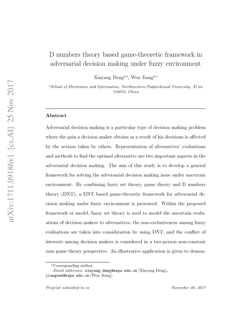 D Numbers Theory Based Game Theoretic Framework In Adversarial Decision Making Under Fuzzy