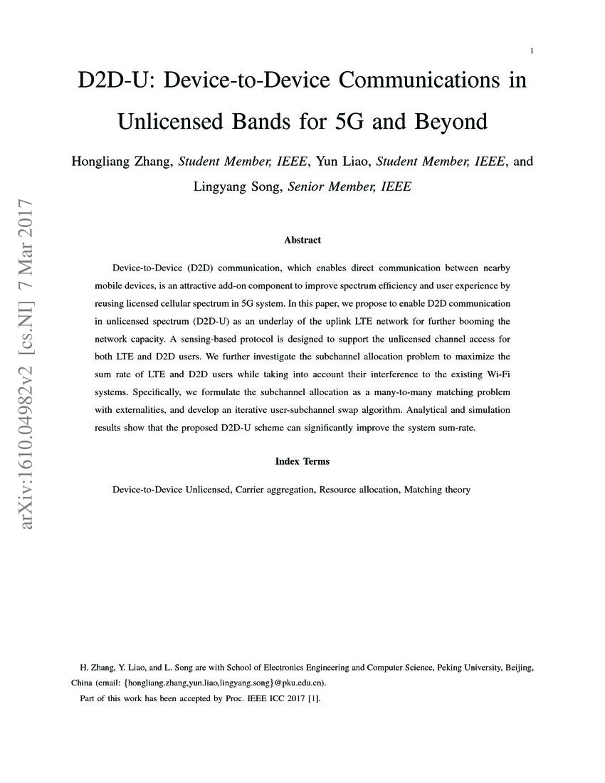 D2D-U: Device-to-Device Communications in Unlicensed Bands for 5G and ...