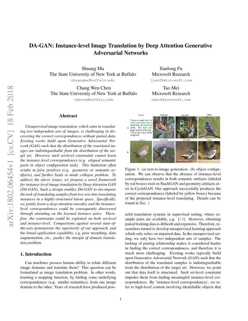 DA-GAN: Instance-level Image Translation by Deep Attention Generative Adversarial Networks (with ...