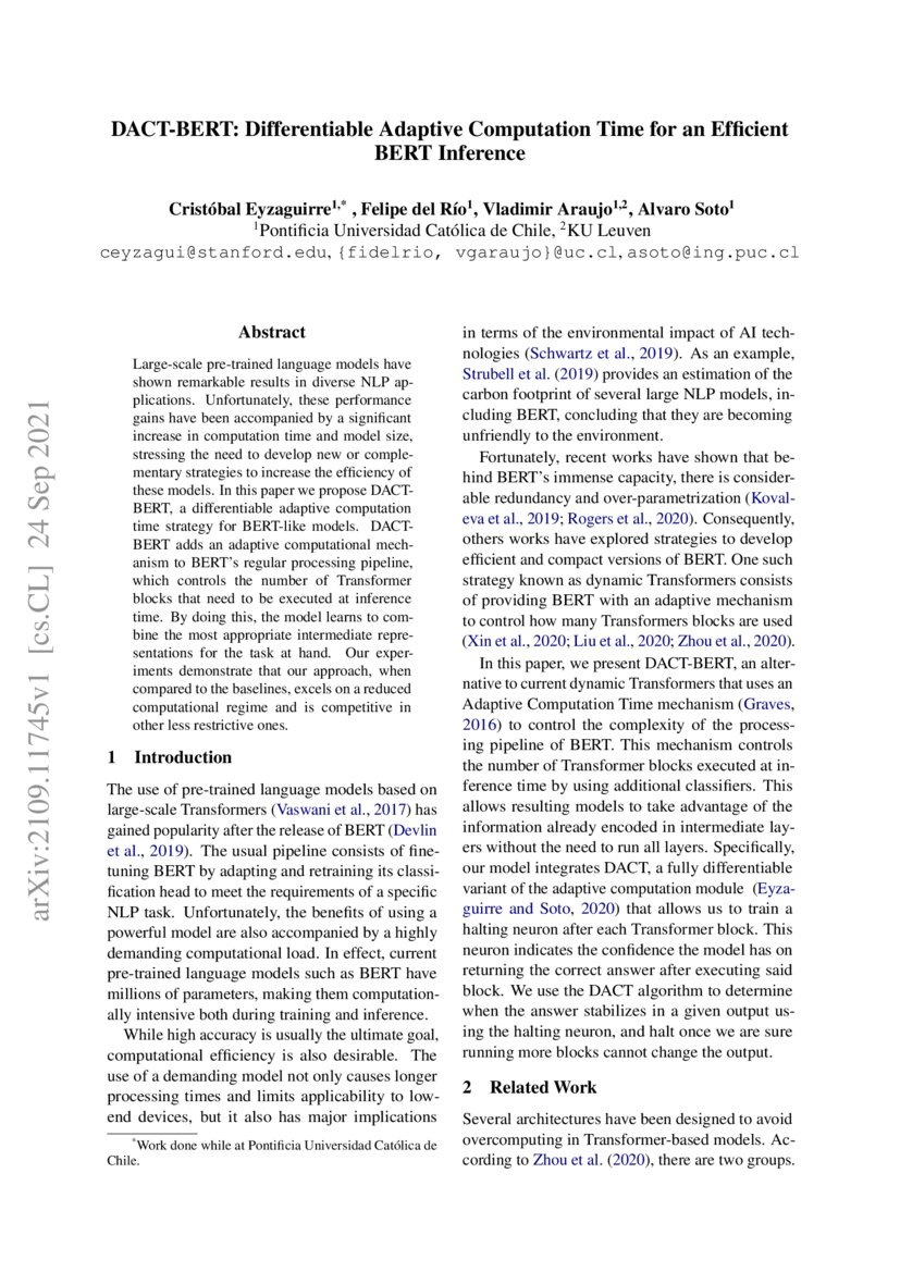 DACT-BERT: Differentiable Adaptive Computation Time for an Efficient ...