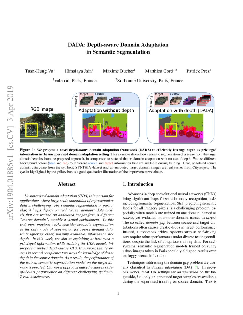 DADA: Depth-aware Domain Adaptation in Semantic Segmentation | DeepAI