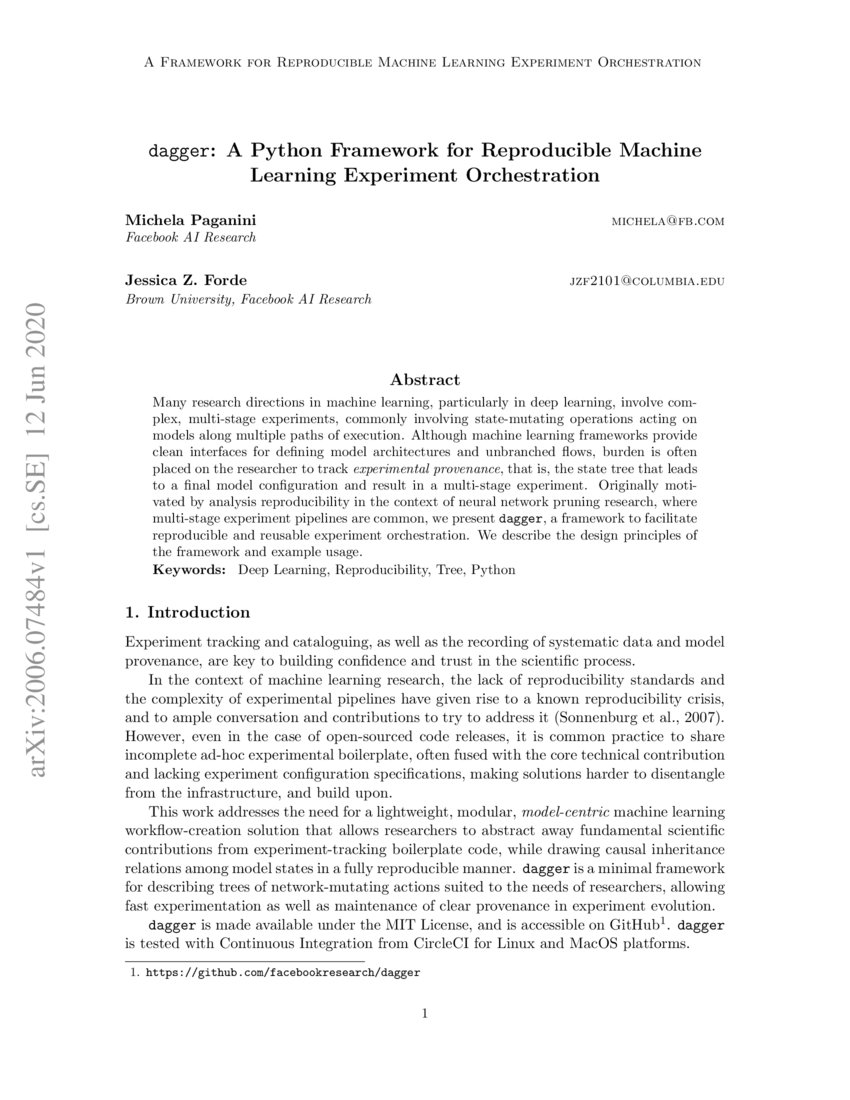 dagger: A Python Framework for Reproducible Machine Learning Experiment Orchestration | DeepAI