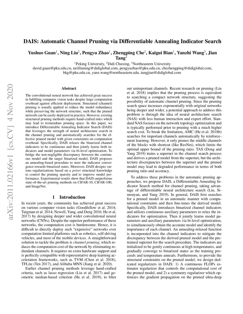 DAIS: Automatic Channel Pruning via Differentiable Annealing Indicator Search | DeepAI