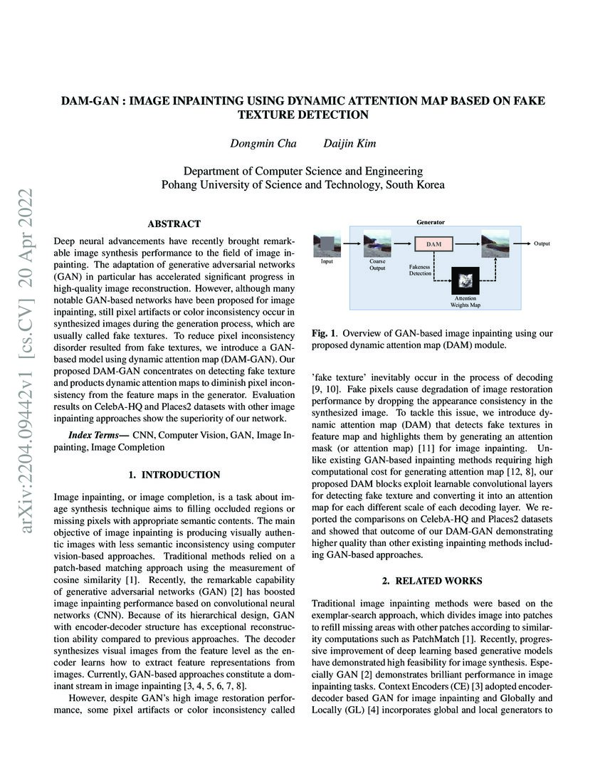 DAM-GAN : Image Inpainting using Dynamic Attention Map based on Fake Texture Detection | DeepAI