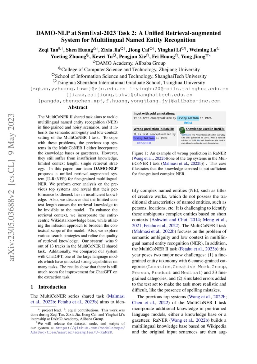 DAMO-NLP at SemEval-2023 Task 2: A Unified Retrieval-augmented System for Multilingual Named ...
