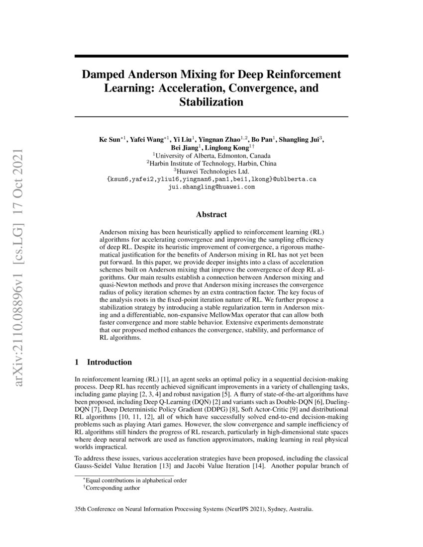 Damped Anderson Mixing for Deep Reinforcement Learning: Acceleration ...