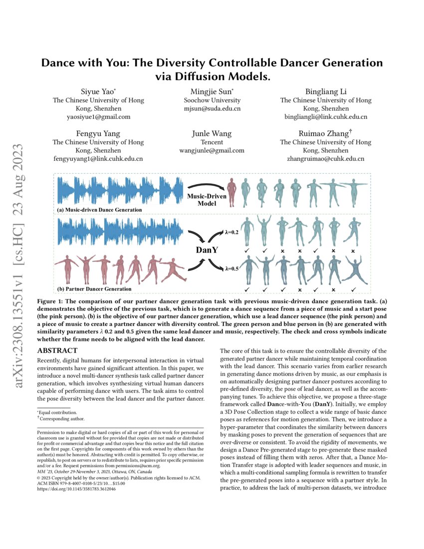 Dance With You The Diversity Controllable Dancer Generation Via Diffusion Models Deepai