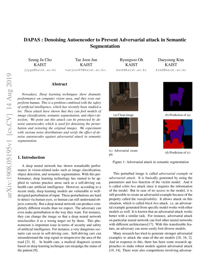 DAPAS : Denoising Autoencoder to Prevent Adversarial attack in Semantic Segmentation | DeepAI