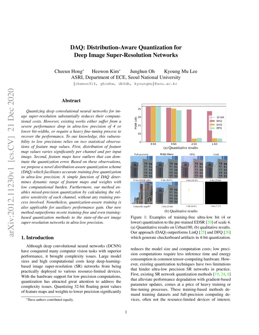 Daq Distribution Aware Quantization For Deep Image Super Resolution Networks Deepai