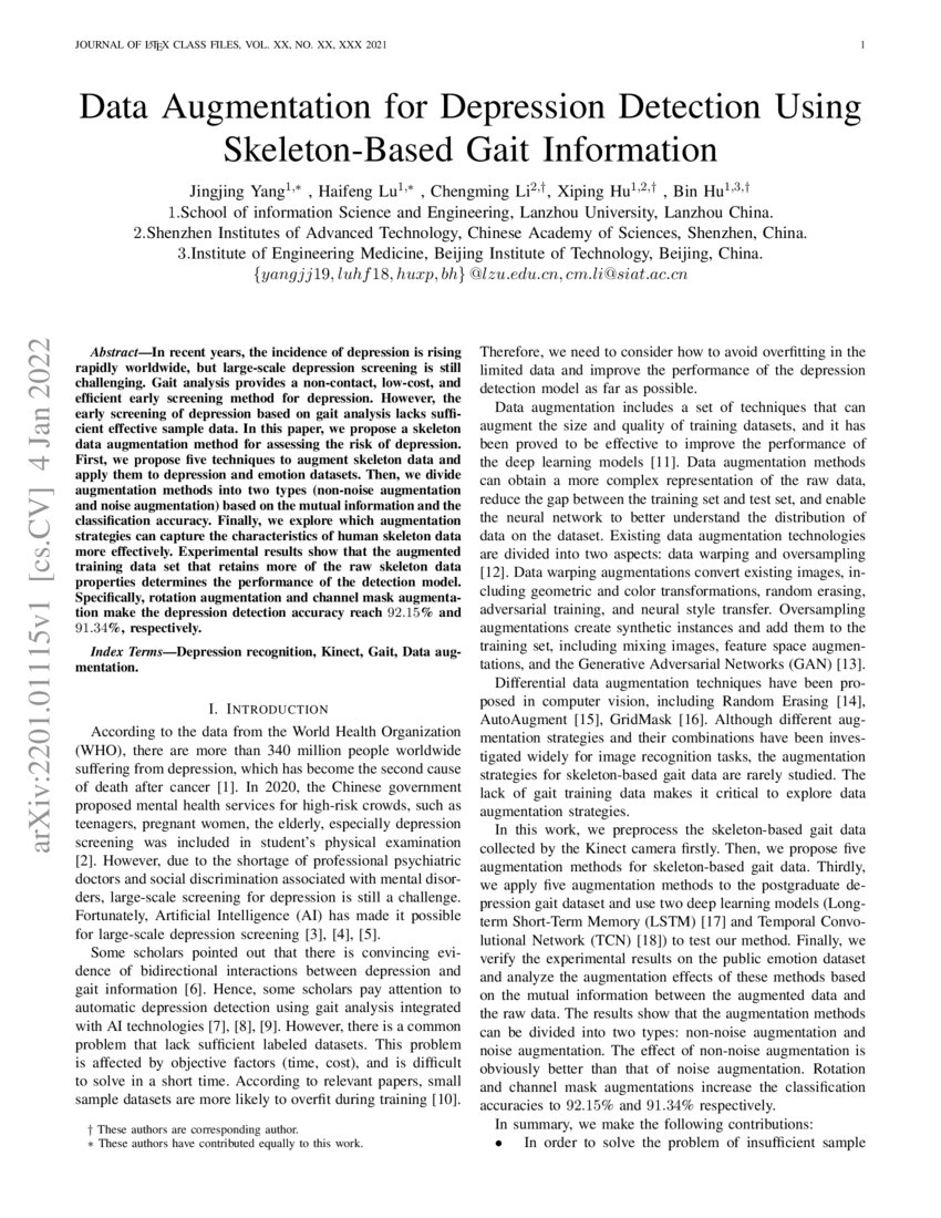 Data Augmentation For Depression Detection Using Skeleton Based Gait