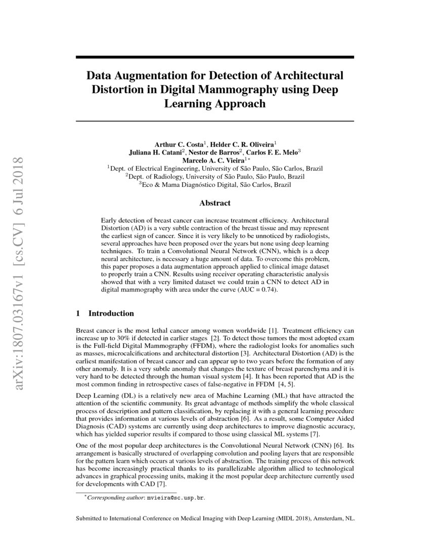 Data Augmentation For Detection Of Architectural Distortion In Digital Mammography Using Deep