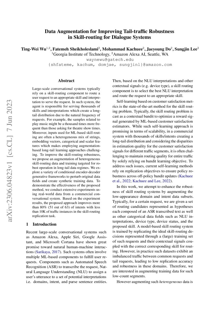 Data Augmentation For Improving Tail Traffic Robustness In Skill Routing For Dialogue Systems