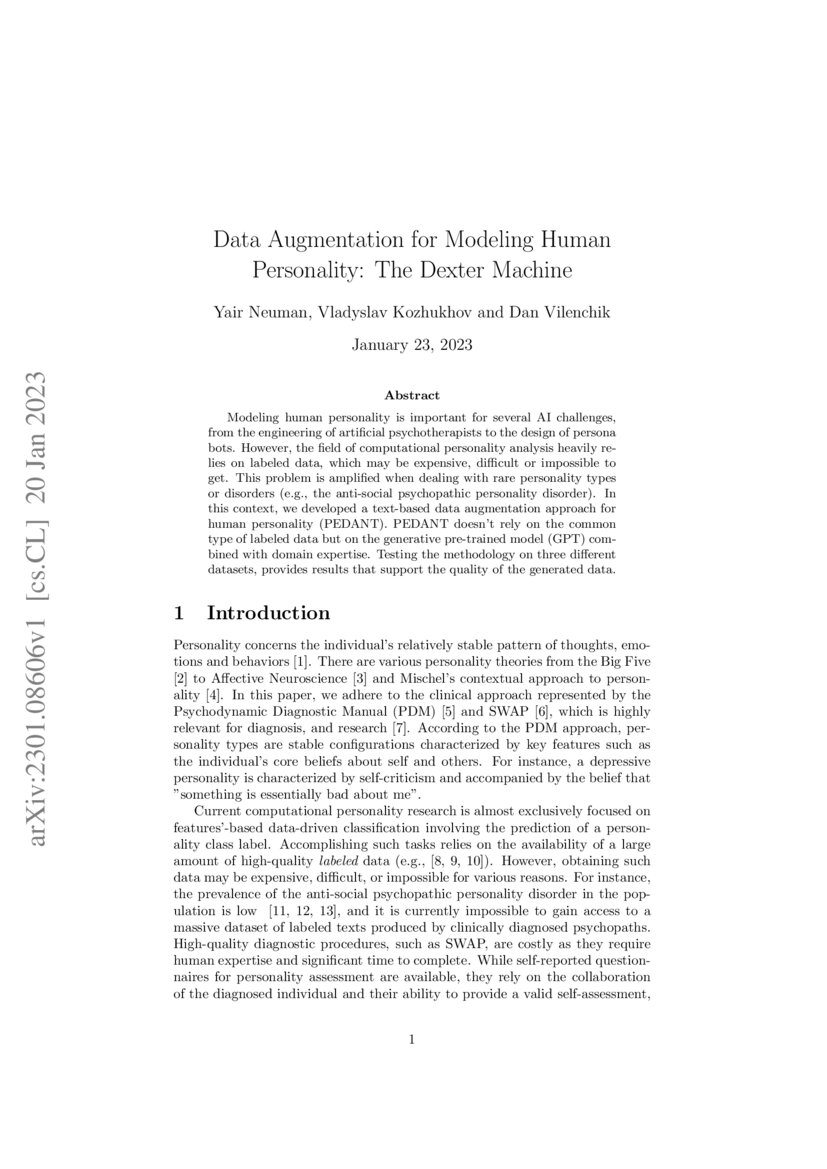 Data Augmentation For Modeling Human Personality The Dexter Machine Deepai