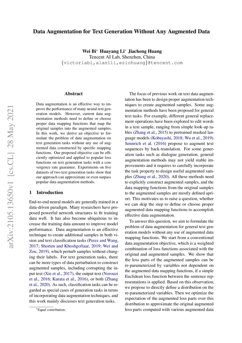 Data Augmentation for Text Generation Without Any Augmented Data | DeepAI