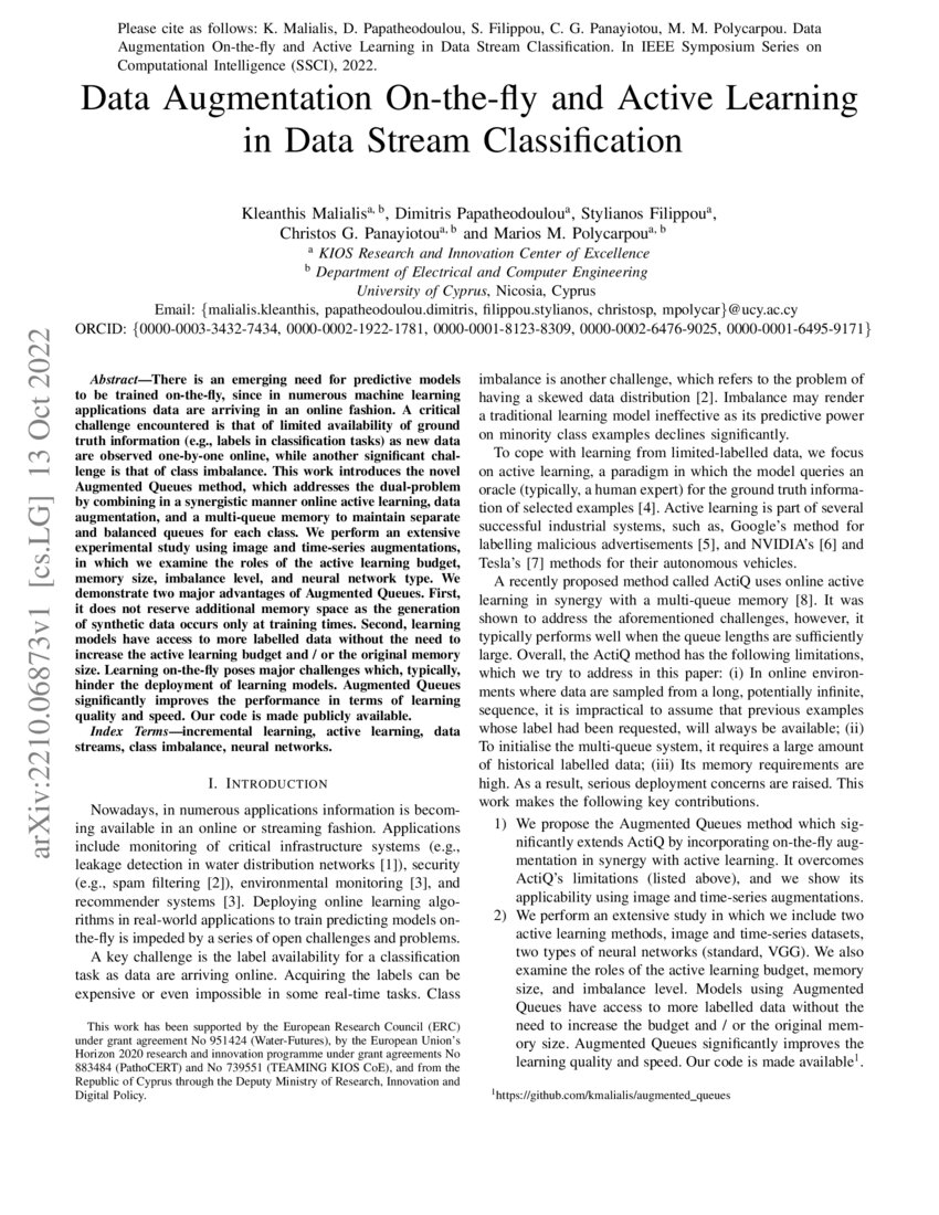 Data Augmentation On The Fly And Active Learning In Data Stream Classification Deepai