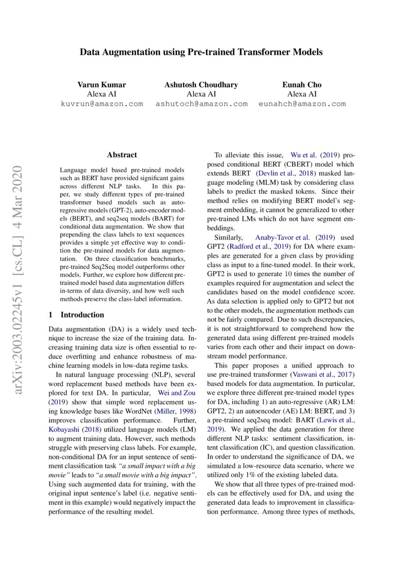 Data Augmentation using Pre-trained Transformer Models | DeepAI