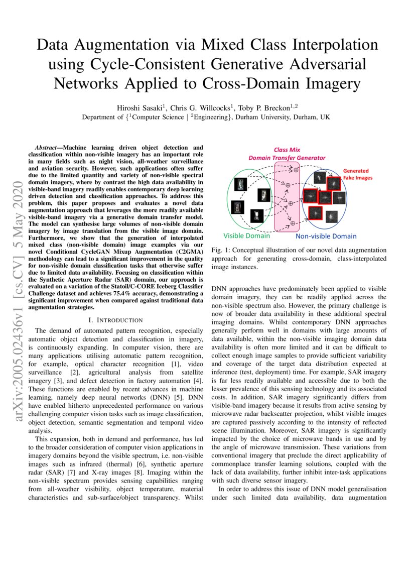 Data Augmentation Via Mixed Class Interpolation Using Cycle Consistent Generative Adversarial