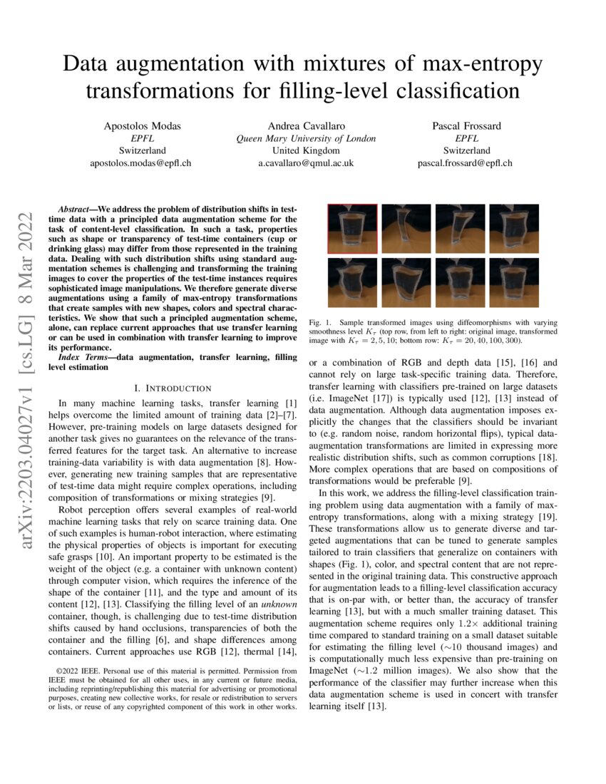 Data augmentation with mixtures of max-entropy transformations for filling-level classification ...