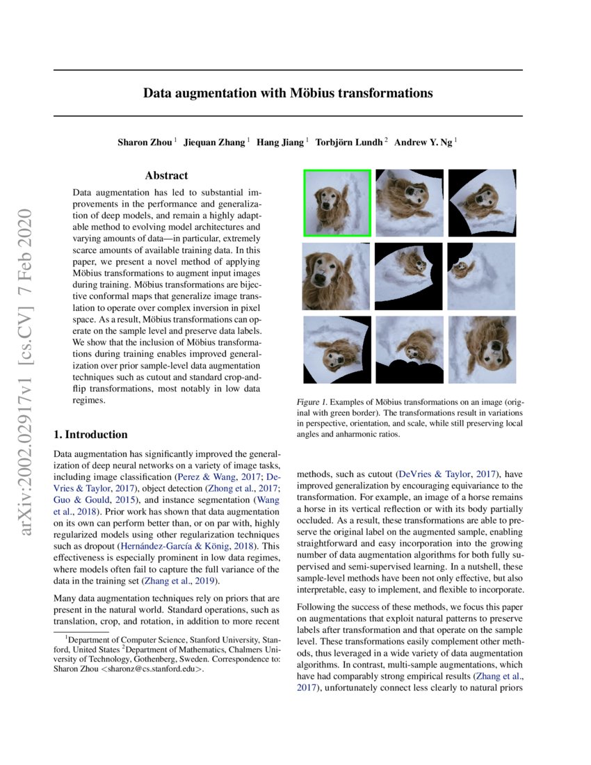 Data augmentation with Möbius transformations | DeepAI