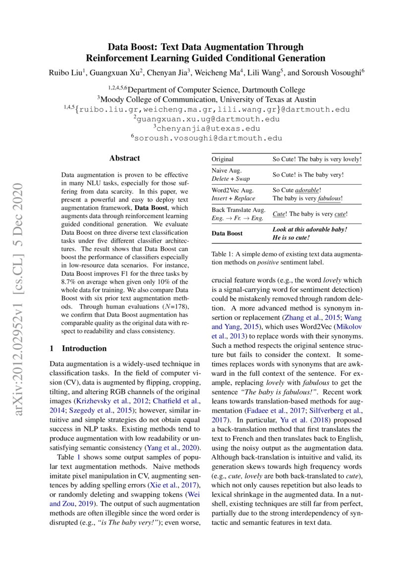 Data Boost Text Data Augmentation Through Reinforcement Learning Guided Conditional Generation