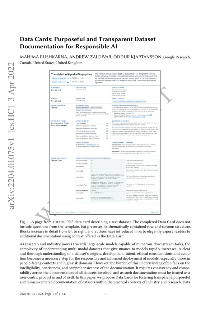 Data Cards: Purposeful and Transparent Dataset Documentation for ...
