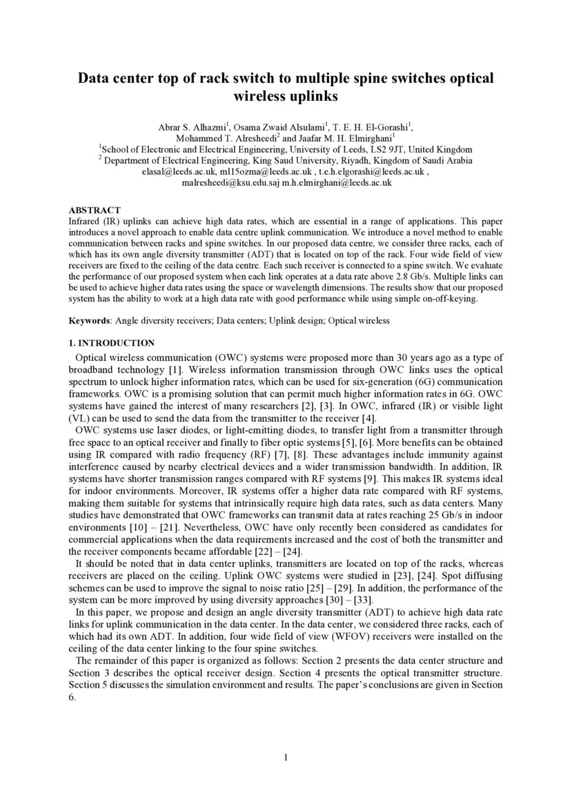 Data center top of rack switch to multiple spine switches optical ...