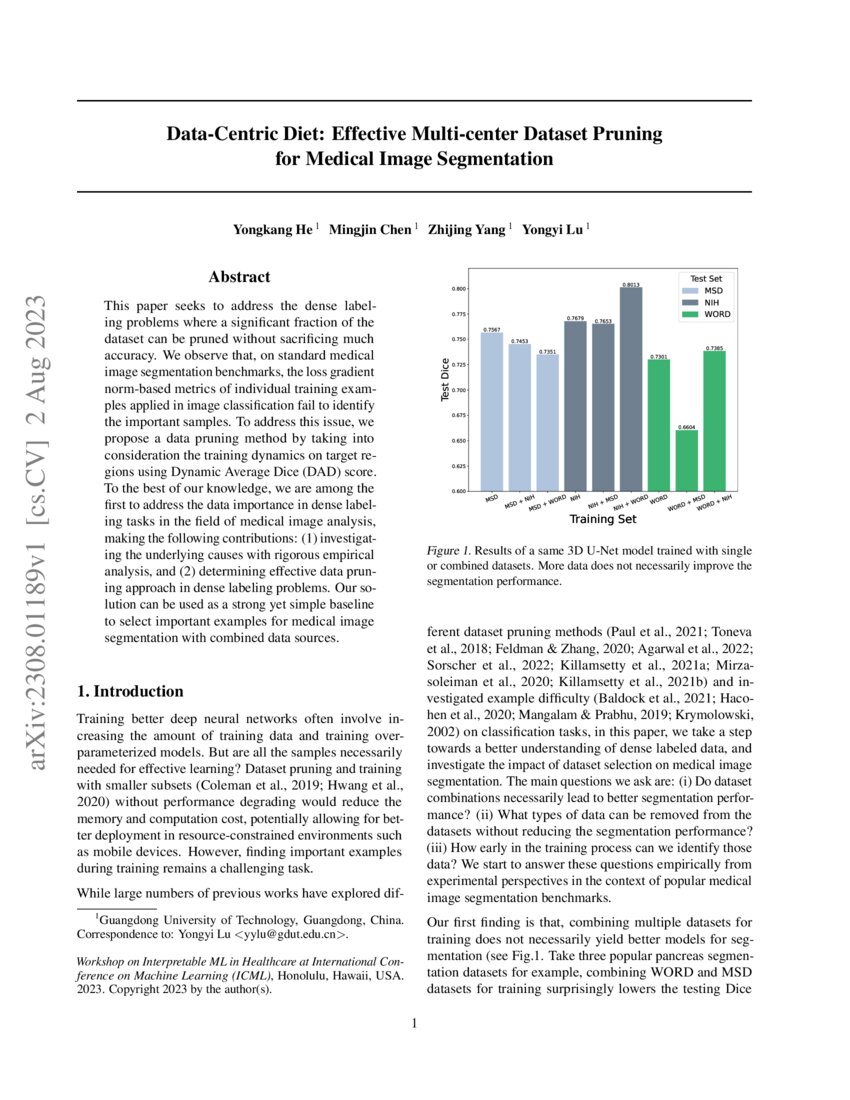 Data-Centric Diet: Effective Multi-center Dataset Pruning for Medical Image Segmentation | DeepAI