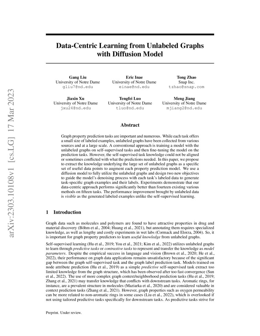 Data Centric Learning From Unlabeled Graphs With Diffusion Model Deepai