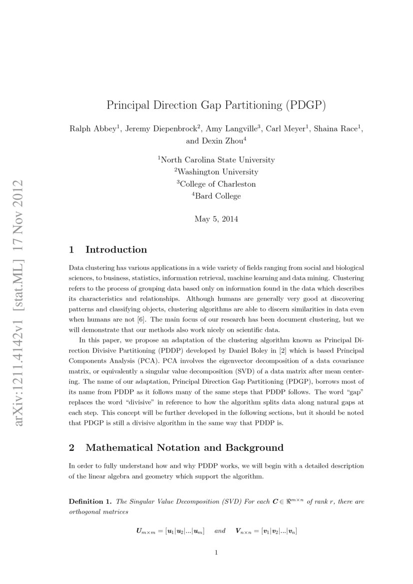 Data Clustering Via Principal Direction Gap Partitioning Deepai