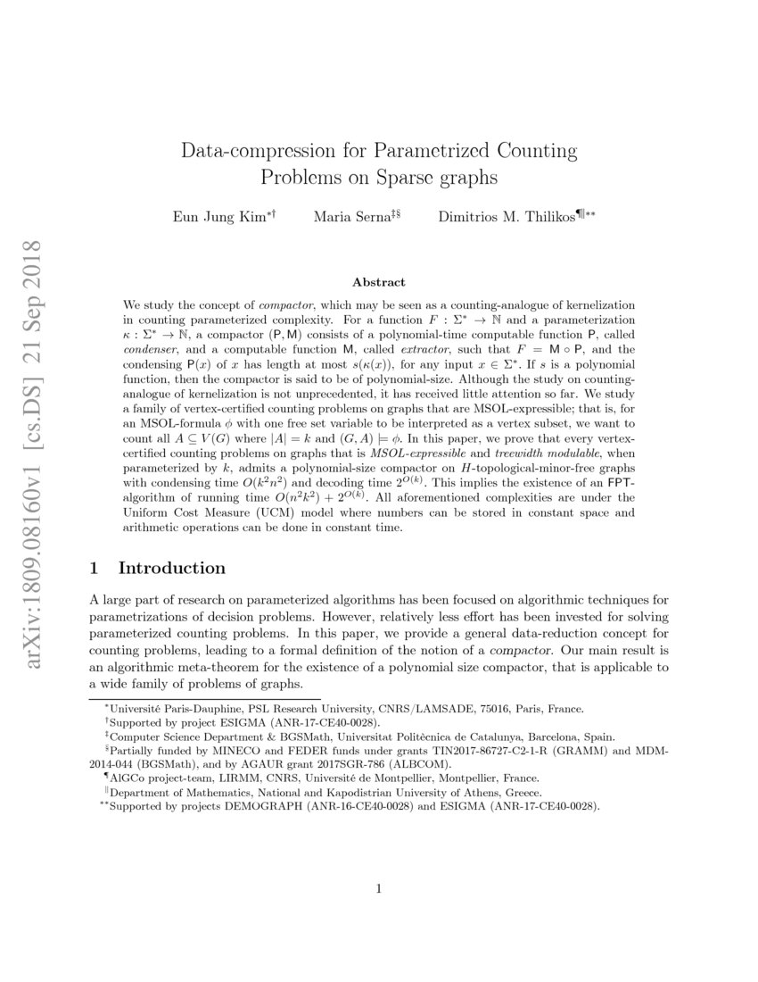 Data-compression for Parametrized Counting Problems on Sparse graphs | DeepAI