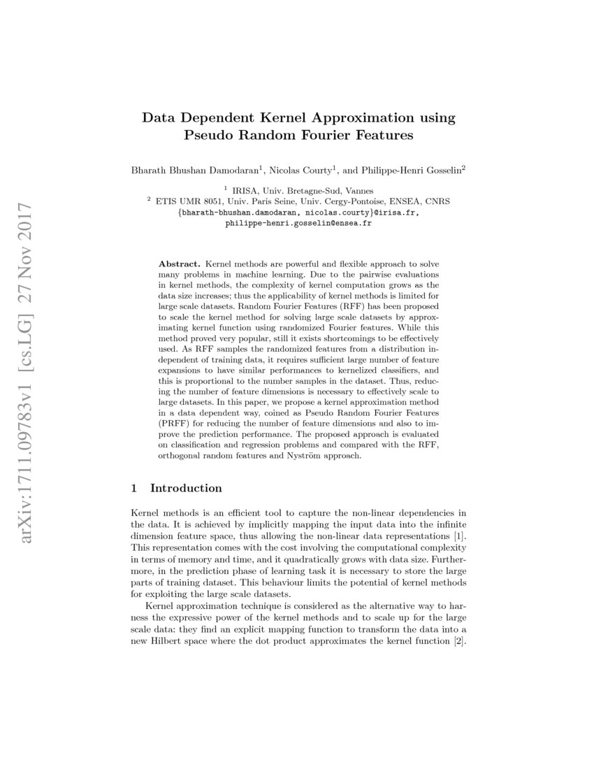 Data Dependent Kernel Approximation Using Pseudo Random Fourier Features Deepai