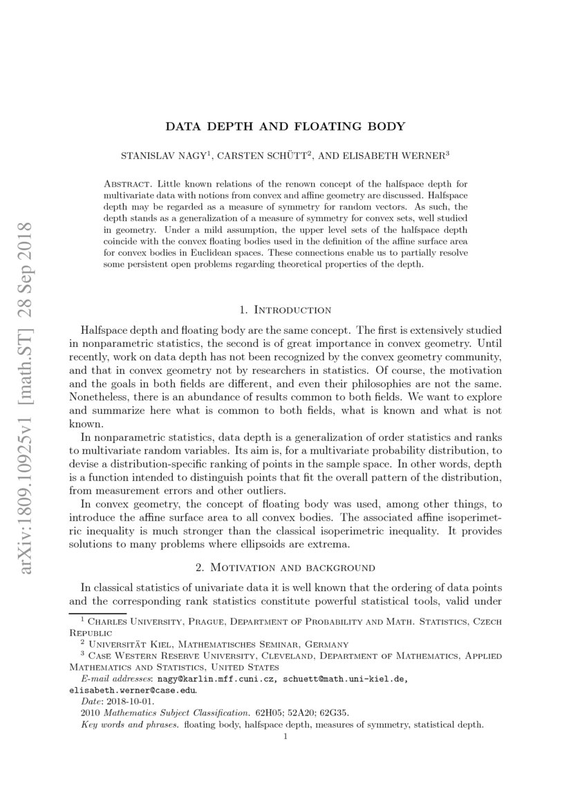 Data depth and floating body | DeepAI