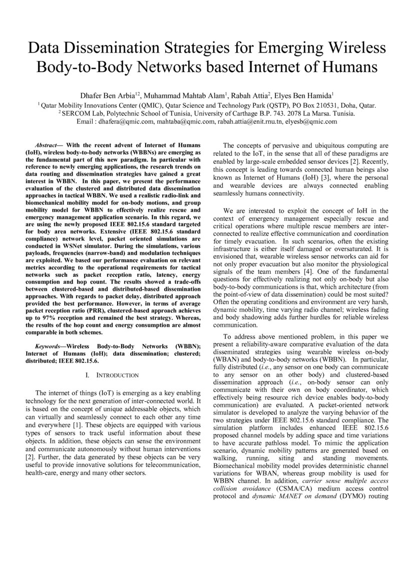 Data Dissemination Strategies for Emerging Wireless Body-to-Body ...