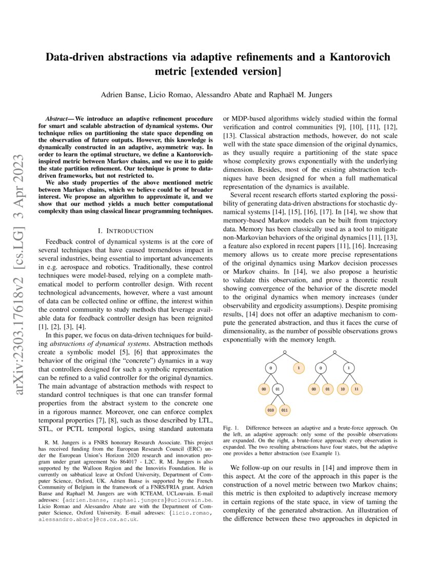 Data Driven Abstractions Via Adaptive Refinements And A Kantorovich Metric Extended Version 