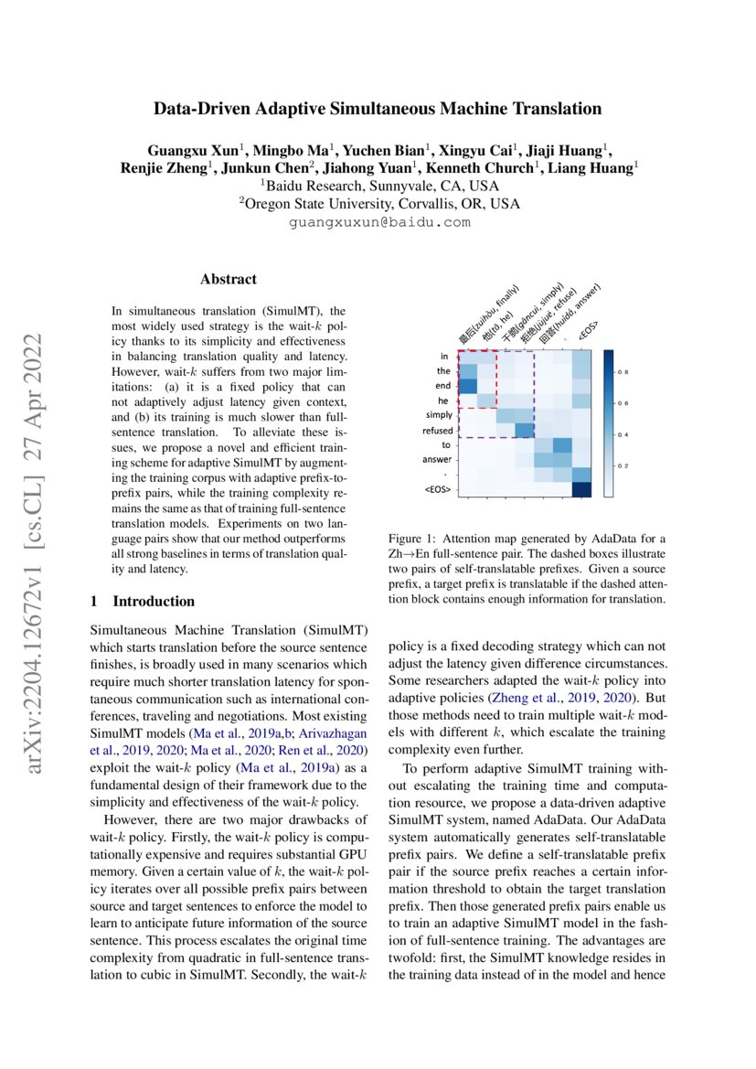 Data-Driven Adaptive Simultaneous Machine Translation | DeepAI