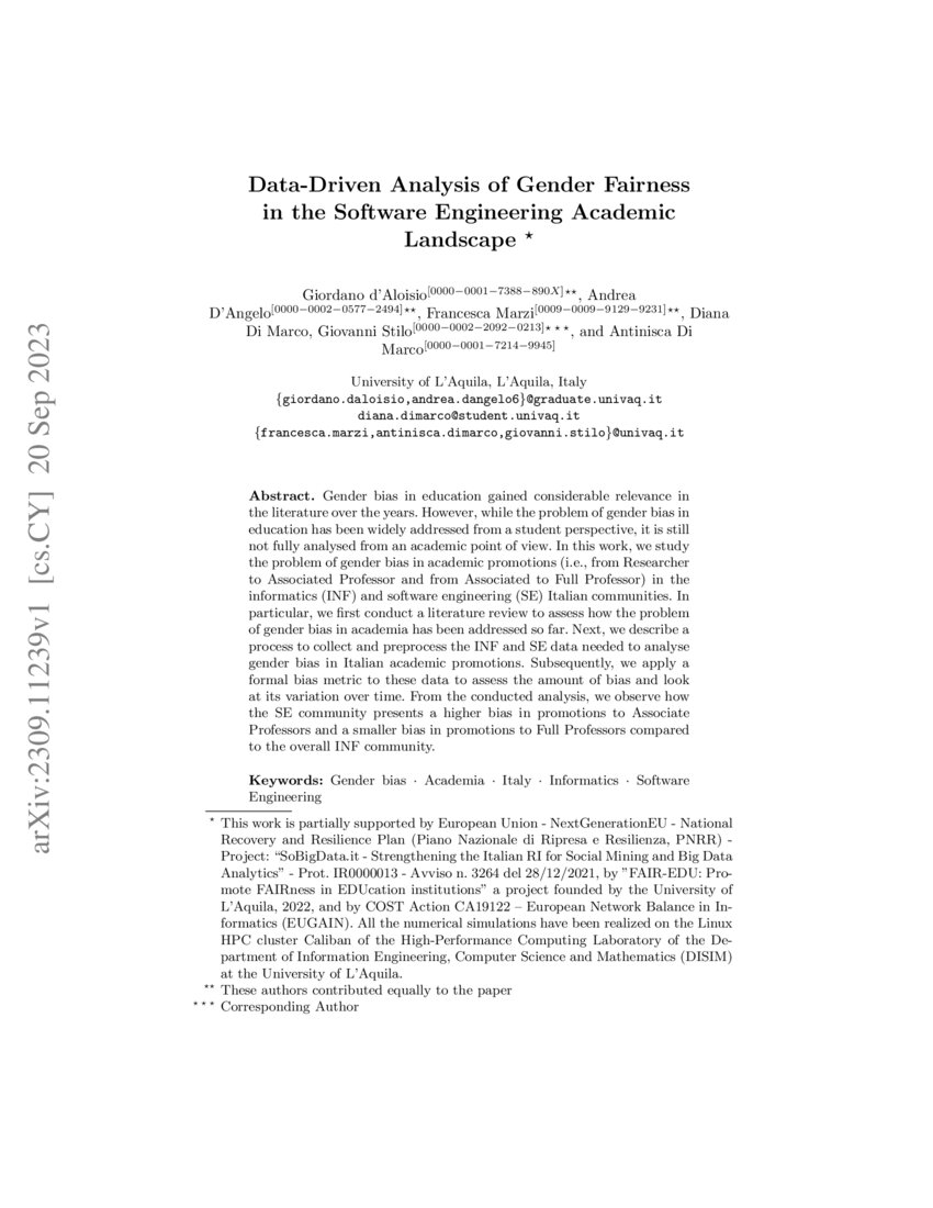 Data-Driven Analysis of Gender Fairness in the Software Engineering Academic Landscape | DeepAI