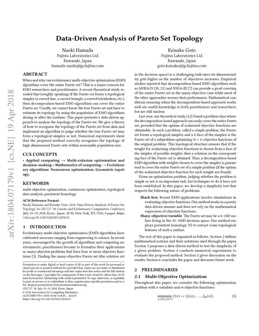 Data Driven Analysis Of Pareto Set Topology Deepai 3270