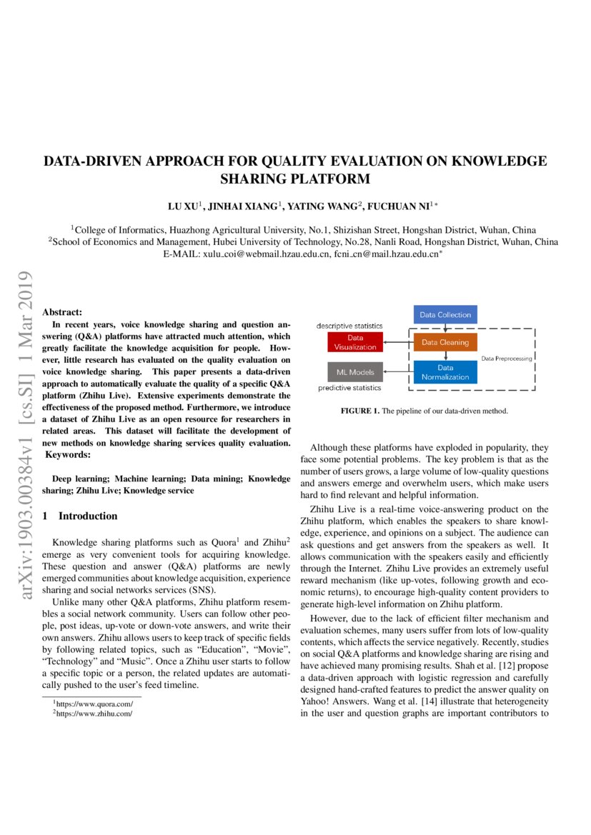 Data-driven Approach for Quality Evaluation on Knowledge Sharing Platform | DeepAI
