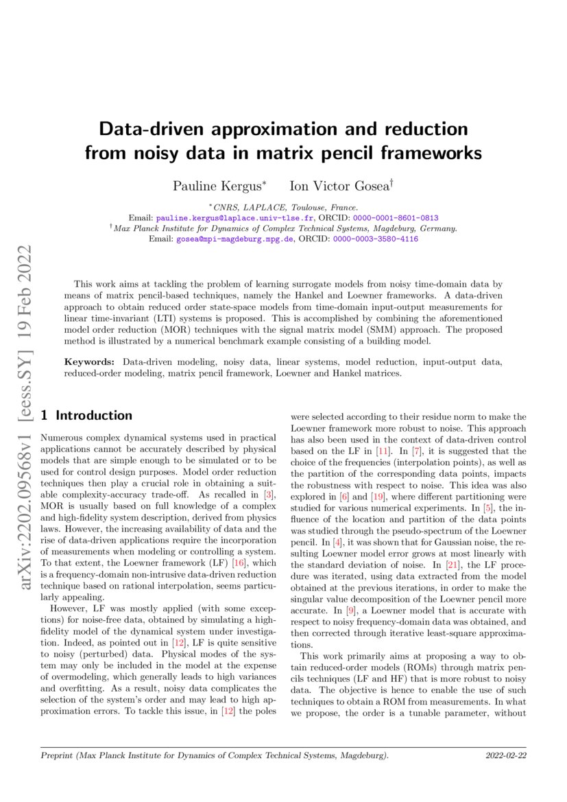 Data Driven Approximation And Reduction From Noisy Data In Matrix Pencil Frameworks Deepai
