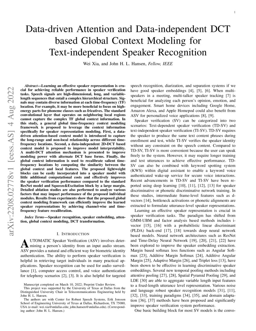 Data Driven Attention And Data Independent Dct Based Global Context Modeling For Text 