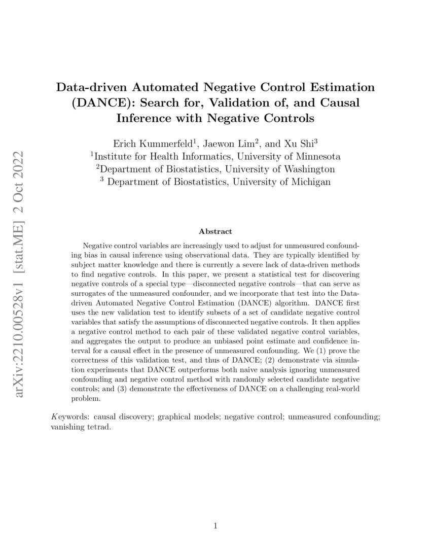 Data-driven Automated Negative Control Estimation (DANCE): Search for, Validation of, and Causal ...