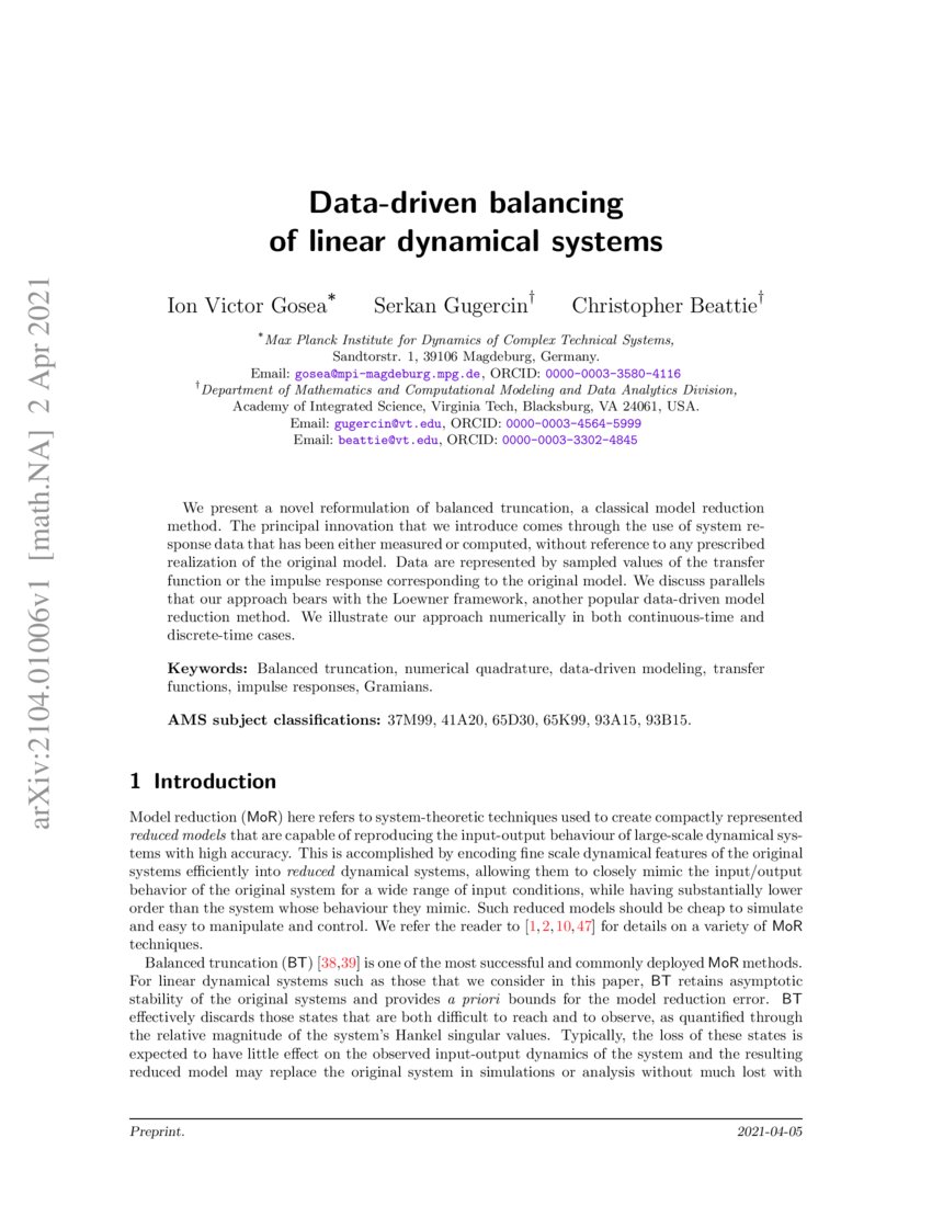 Data-driven balancing of linear dynamical systems | DeepAI