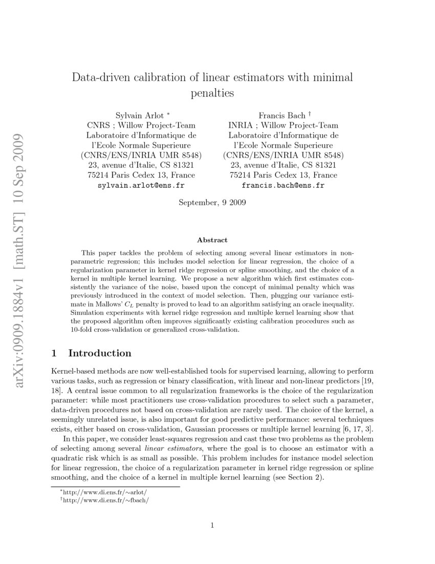 Data Driven Calibration Of Linear Estimators With Minimal Penalties